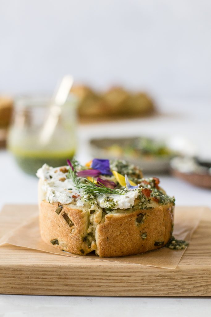 Smoked Salmon Chive Rolls with Dill Lemon Pesto - Rezel Kealoha