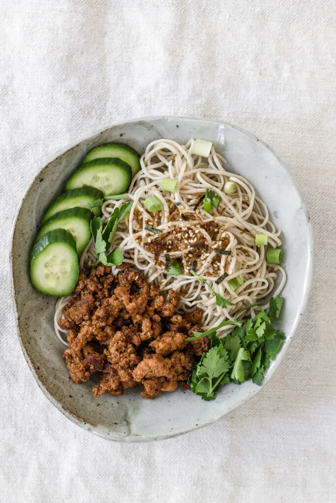 BBQ Minced Chicken with Garlic Soba Noodles - Rezel Kealoha
