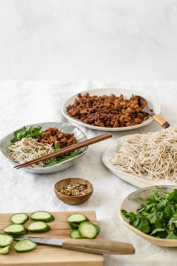 BBQ Minced Chicken with Garlic Soba Noodles - Rezel Kealoha