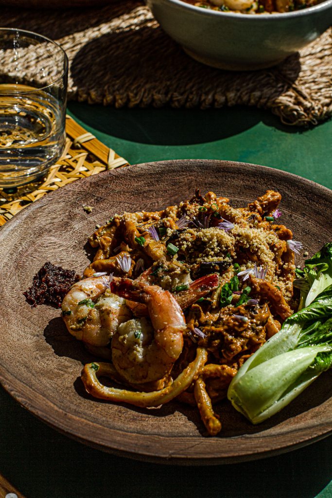 Seafood Kare Kare with Udon Noodles Recipe - Rezel Kealoha