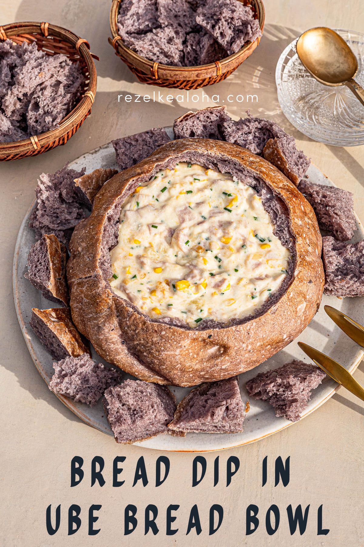 Bread Dip in an Ube Bread Bowl - Rezel Kealoha